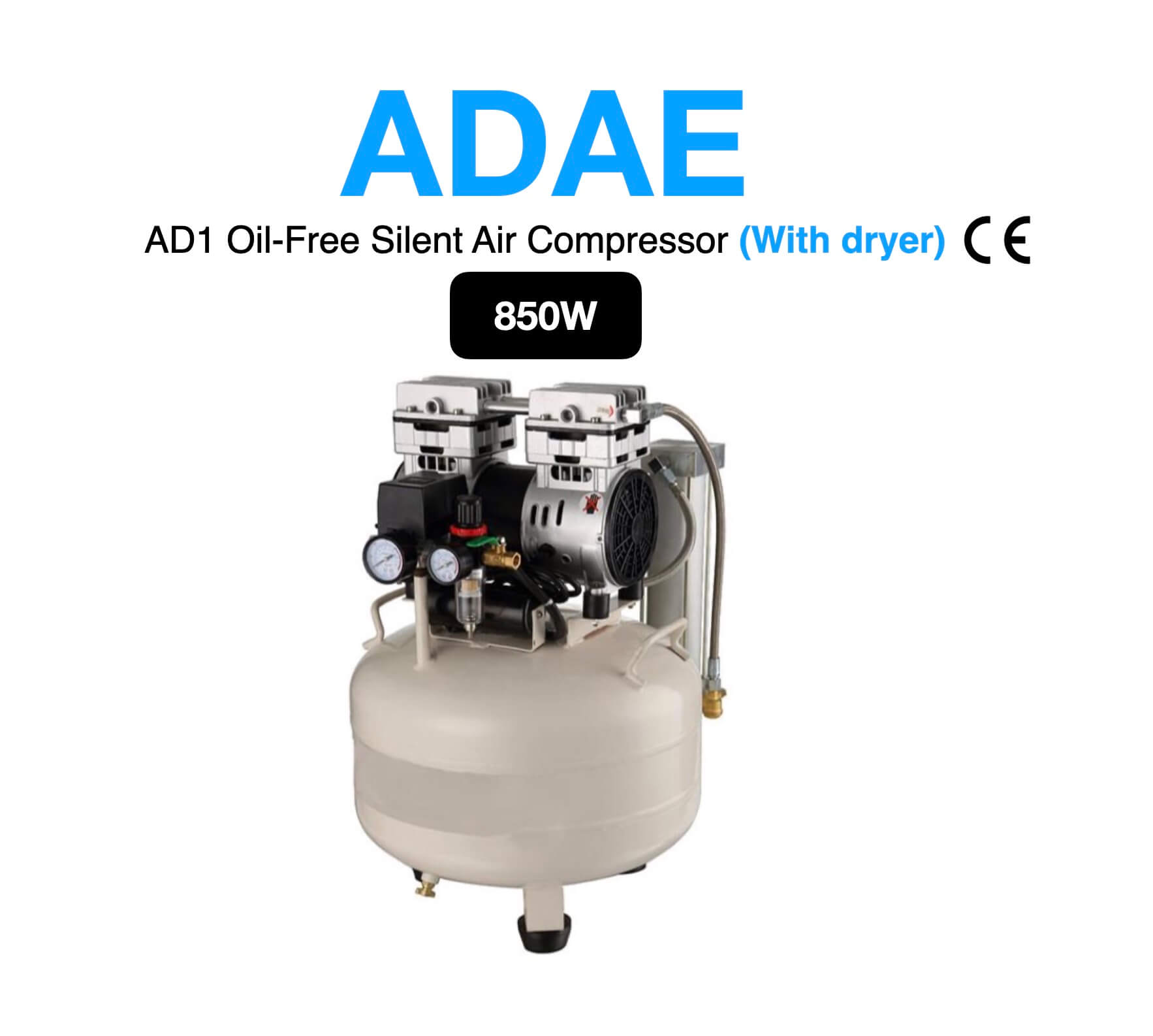 ADAE AD1 Silent Air compressor Oil-Free-850W-For two dental chairs (wi ...